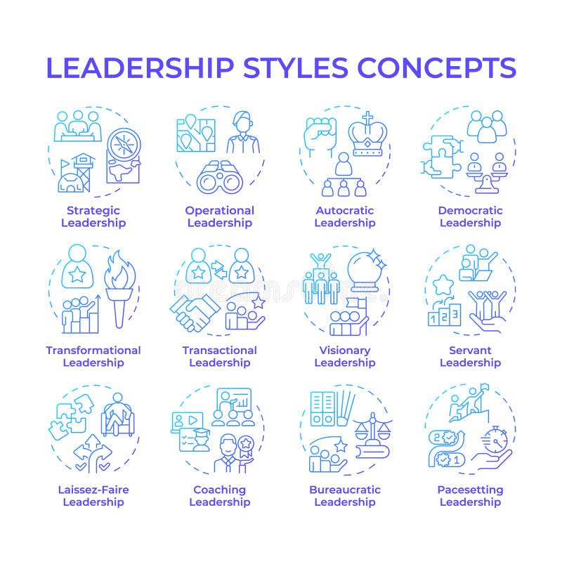 Leadership Styles Blue Gradient Concept Icons Stock Vector ...
