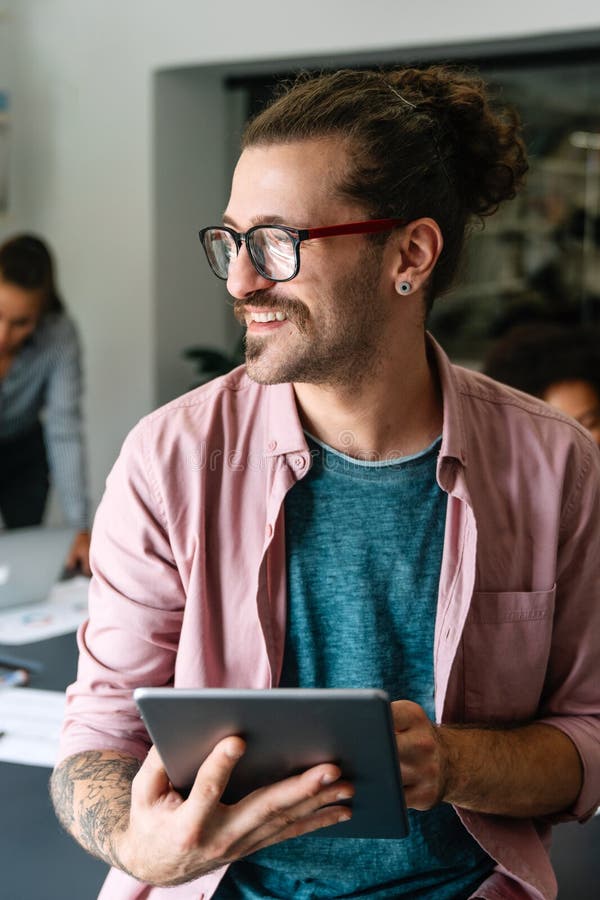 Leadership, Tablet and Hipster Startup Programmer CEO or Manager in the ...