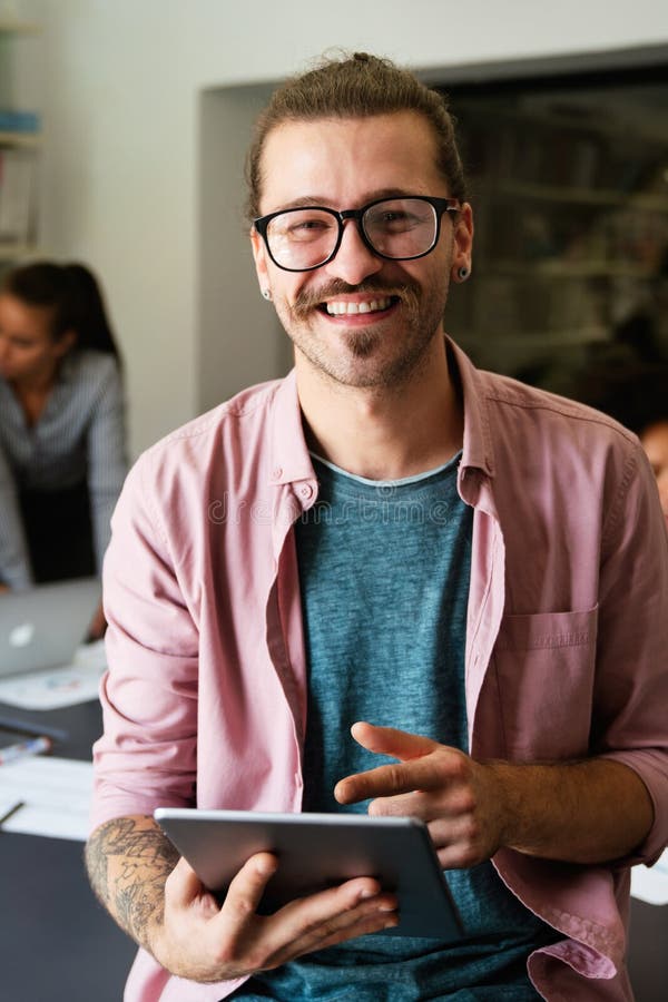 Leadership, Tablet and Hipster Startup Programmer CEO or Manager in the ...