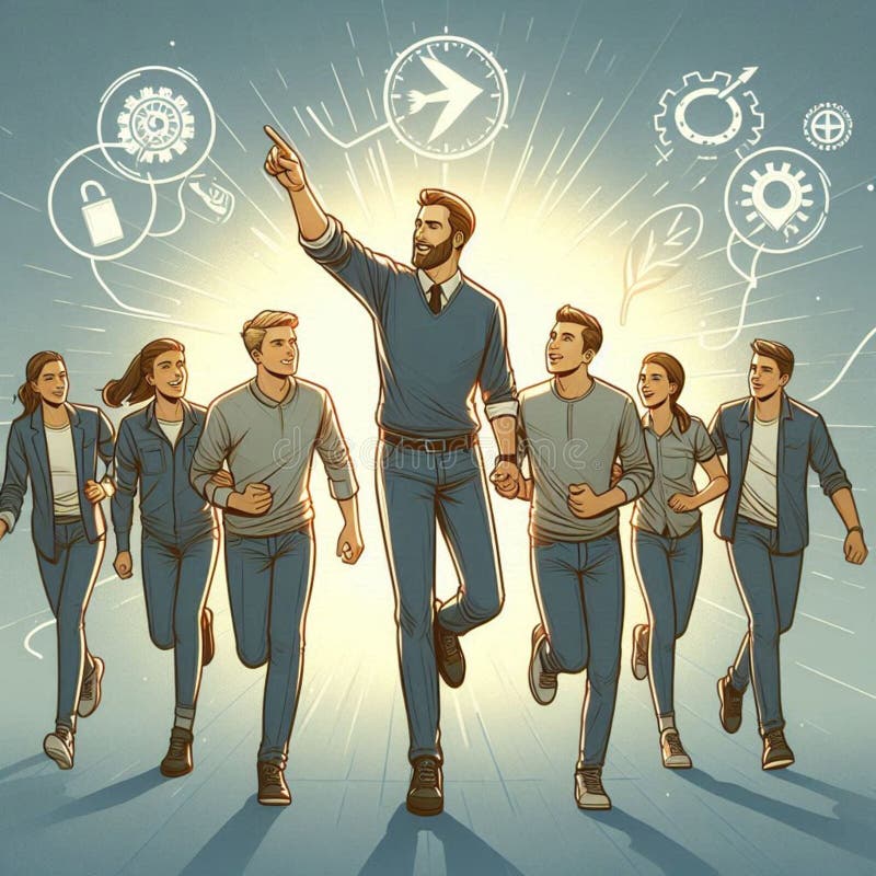 Leadership Training - a Mentor Guiding a Group of Young Leaders. Stock ...