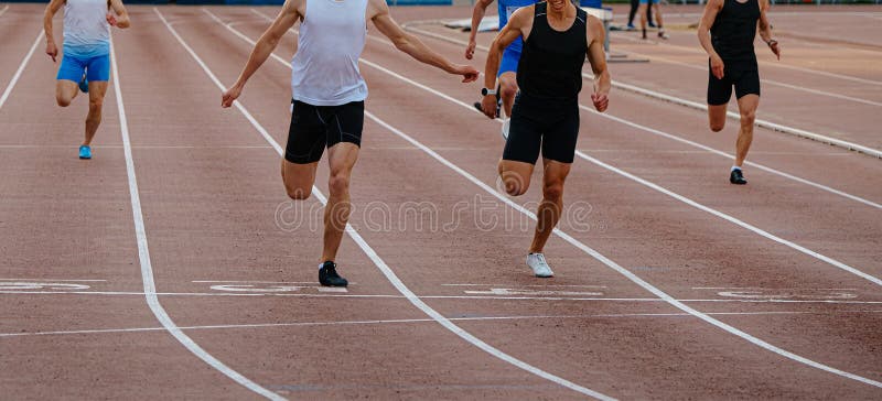 Leading Runner Athlete Crosses Finish Line Stock Image - Image of ...