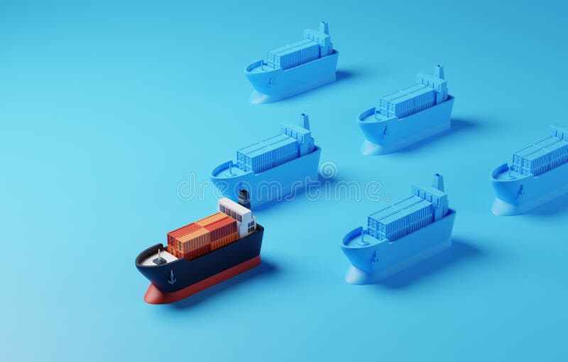 Leading in Sea Export and Freight Competition. 3D Render Stock ...