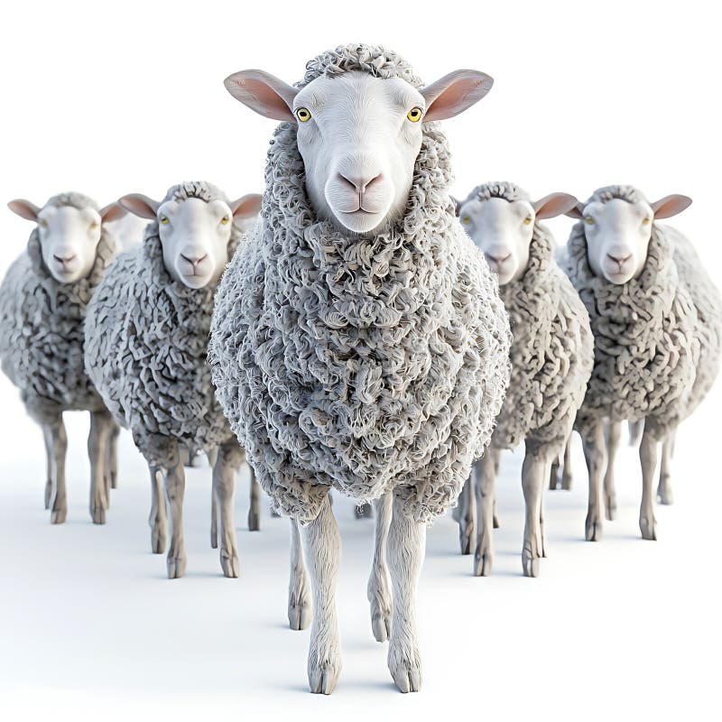 A Leading Sheep a 3D Render of a Flock of Sheep with One in the ...