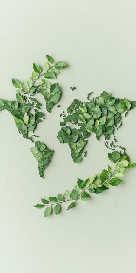Leaf Art Map of the World on Green Background Representing ...