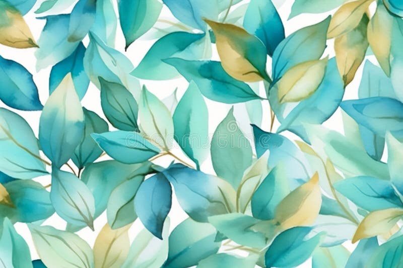 Leaf Art in Teal Tones. Generative AI Stock Illustration - Illustration ...