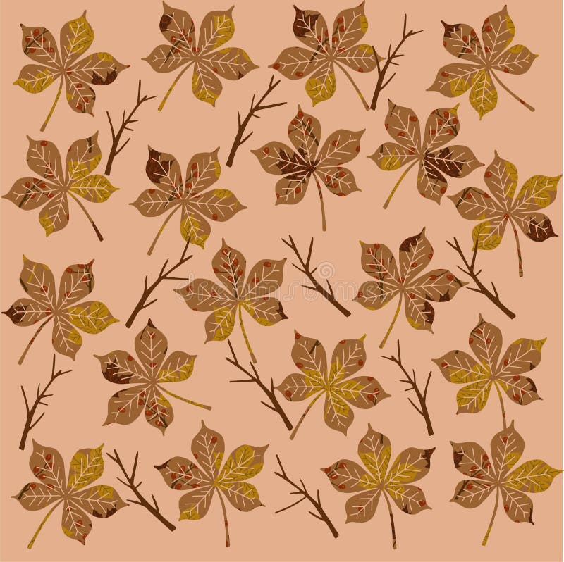 Leaf Background. Brown Leaves and Twigs on Pink Background Stock Vector ...
