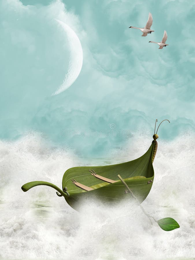 Leaf boat stock illustration. Illustration of cloud, waves - 5607353