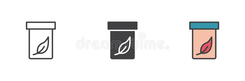 Leaf Capsule Container Icon Set in Line, Solid and Filled Outline Style ...