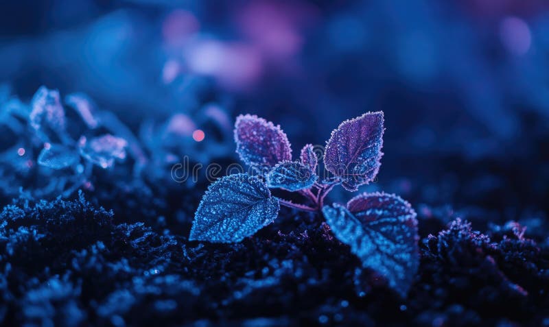 A Leaf is Covered in Frost and is Blue in Color Stock Photo - Image of ...