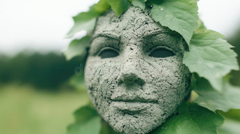 Leaf-covered Stone Face in Outdoor Setting Stock Photo - Image of rough ...
