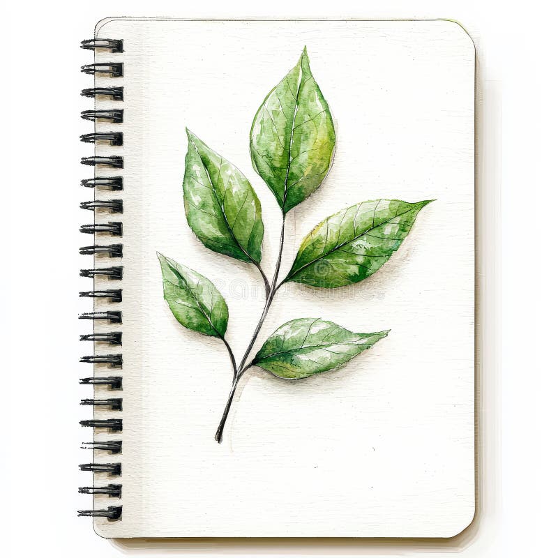 Leaf is Drawn on a Spiral Notebook Stock Photo - Image of floral ...