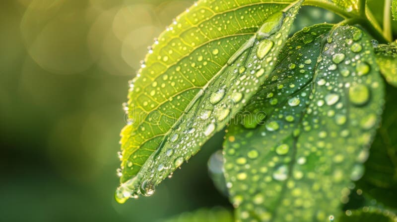 A Leaf with Droplets of Water on it, Giving it a Fresh and Vibrant Appearance Stock Illustration ...