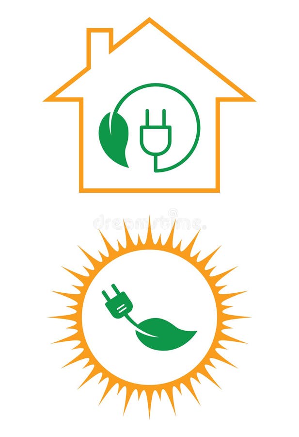 Leaf with Electric Plug in House and Sun Stock Vector - Illustration of ...