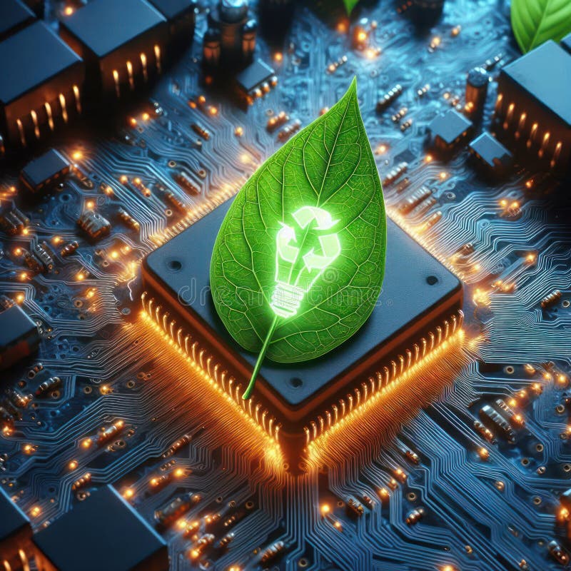 Leaf and Electronic Circuit Board Connection Stock Photo - Image of ...
