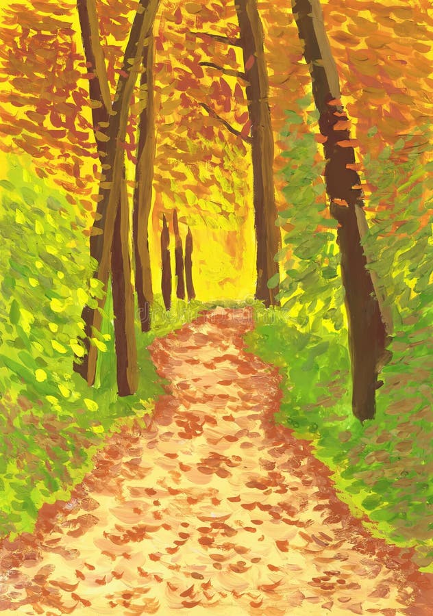 Leaf Fall in the Autumn Park. Children Drawing Stock Photo - Image of ...