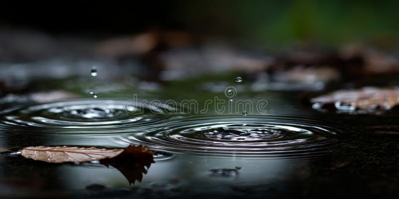 A Leaf is Falling into a Puddle of Water Stock Image - Image of ...