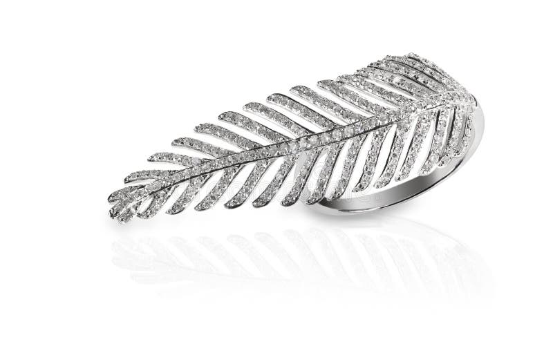 Leaf Feather Shaped Diamond Fashion Ring Stock Image - Image of ...