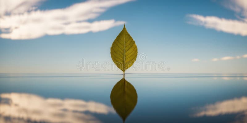 Leaf Floating on Water with Sky Reflection. Stock Image - Image of ...
