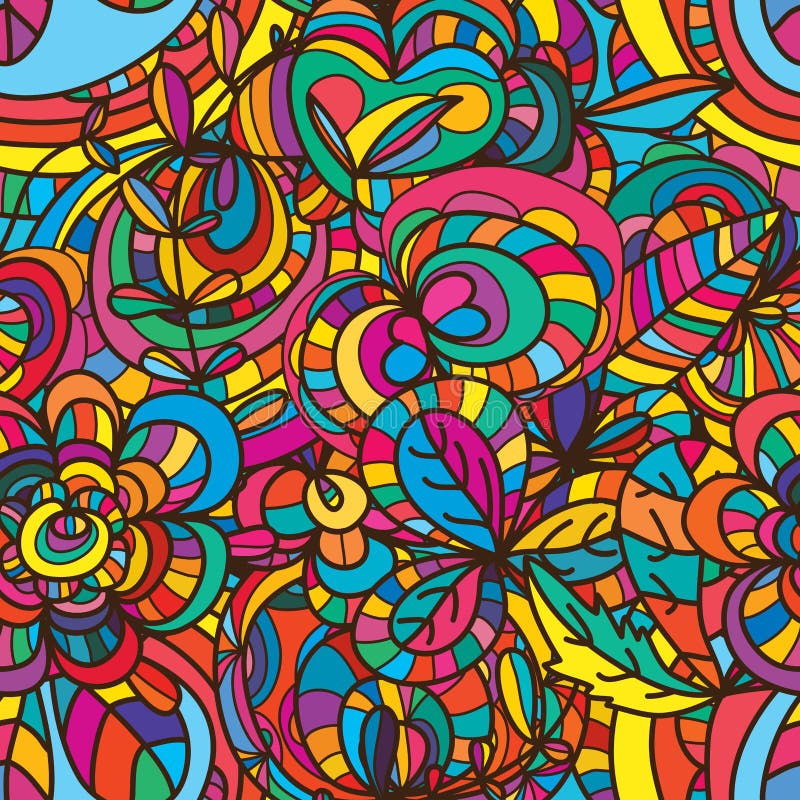 Leaf Flower Fruit Drawing Seamless Pattern Stock Vector - Illustration ...