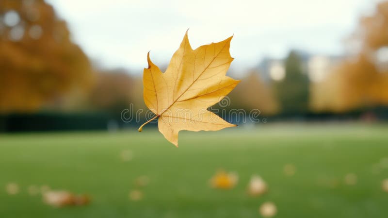 A Leaf is Flying in the Air Over a Green Field, AI Stock Image - Image ...