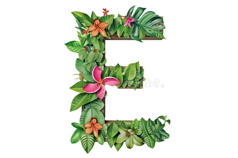 Leaf Font E Isolated on a White Background with Various Leaves and ...