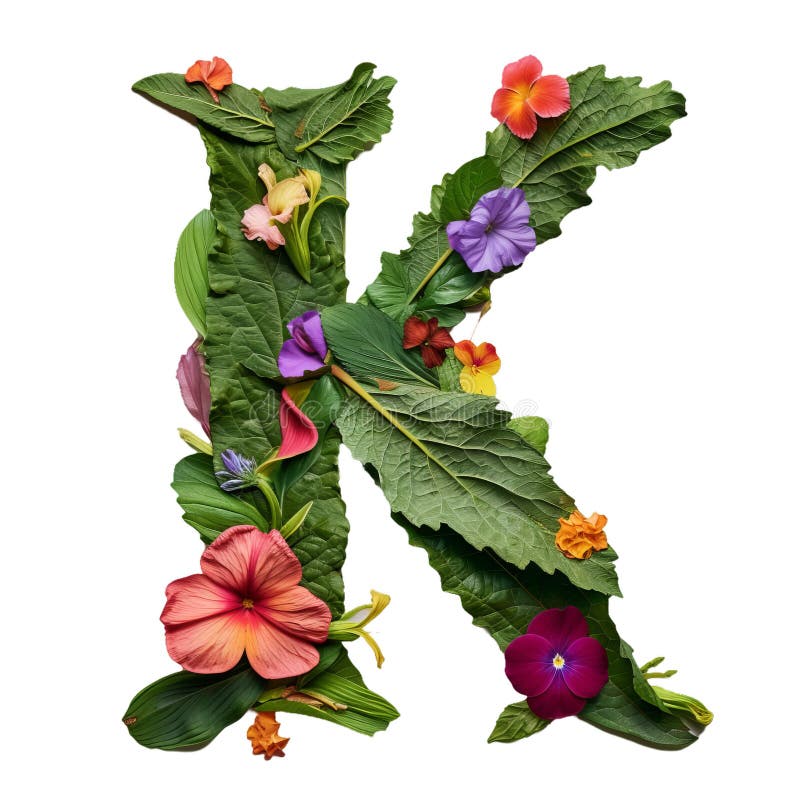 Leaf Font K Isolated on a White Background with Various Leaves and ...