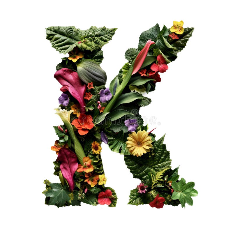 Leaf Font K Isolated on a White Background with Various Leaves and ...