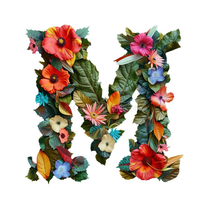 Leaf Font M Isolated on a White Background with Various Leaves and ...