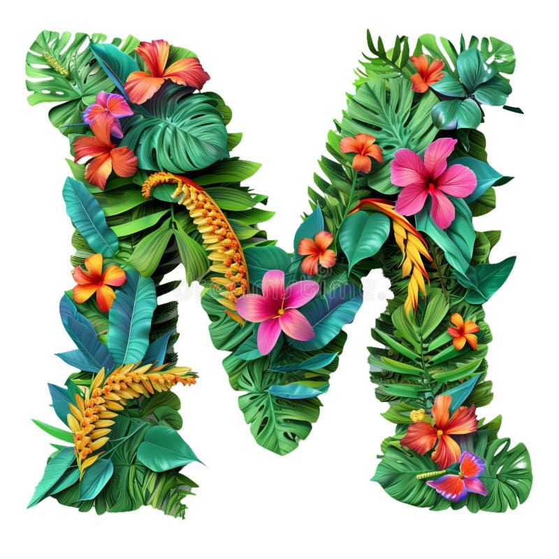 Leaf Font M Isolated on a White Background with Various Leaves and ...