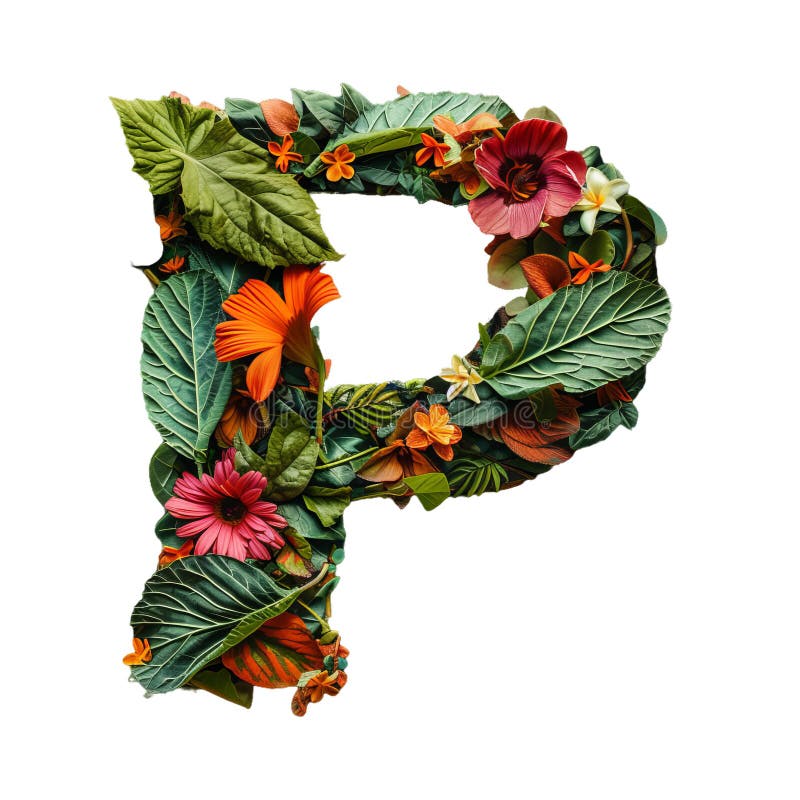 Leaf Font P Isolated on a White Background with Various Leaves and ...