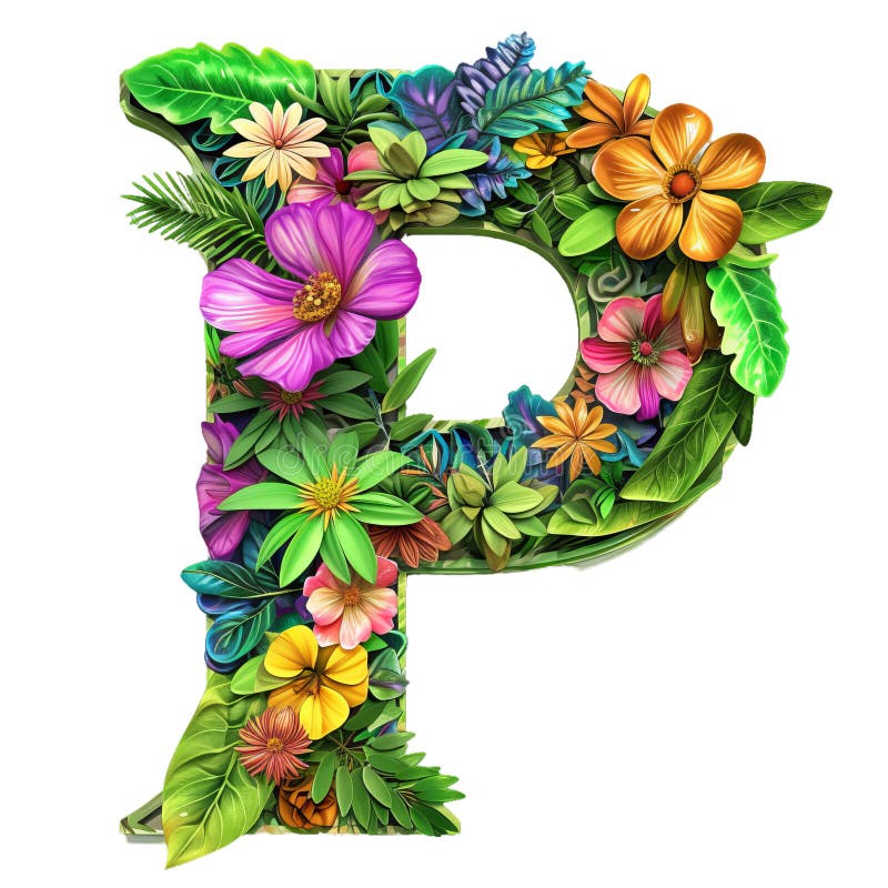 Leaf Font P Isolated on a White Background with Various Leaves and ...