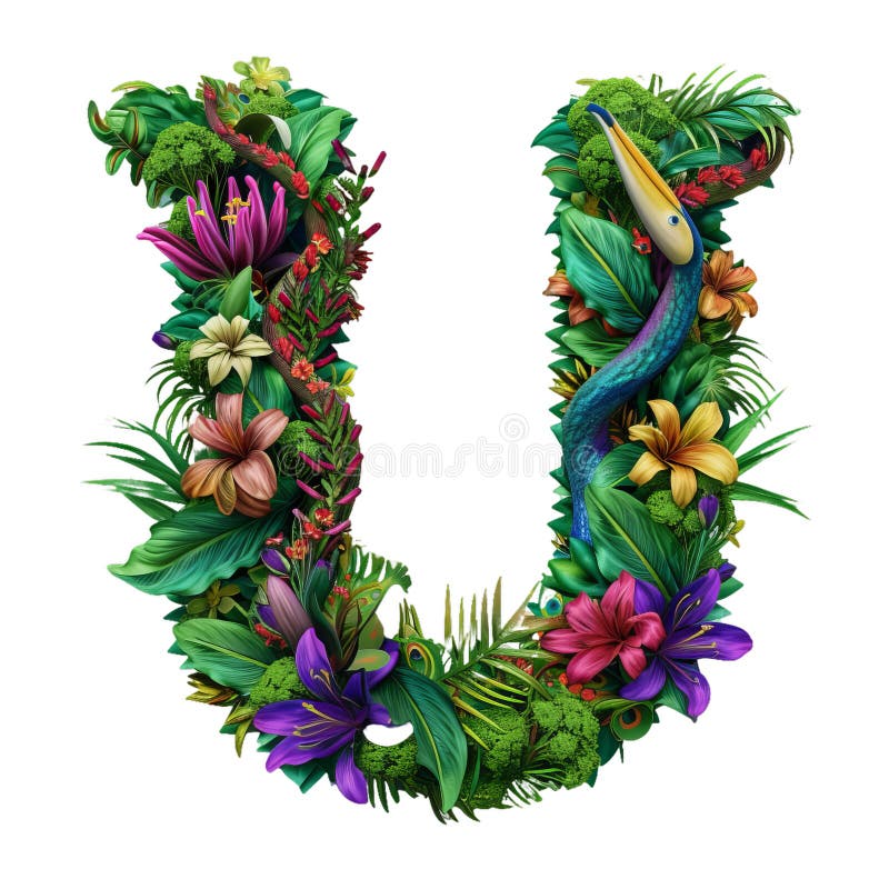 Leaf Font U Isolated on a White Background with Various Leaves and ...