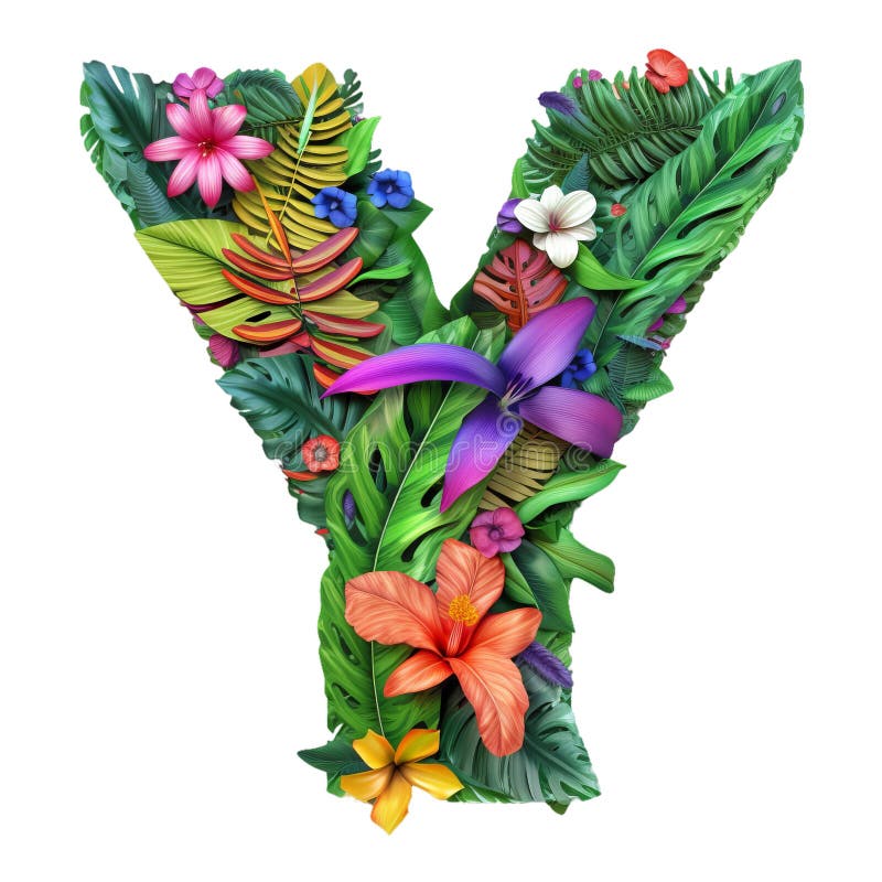 Leaf Font Y Isolated on a White Background with Various Leaves and ...