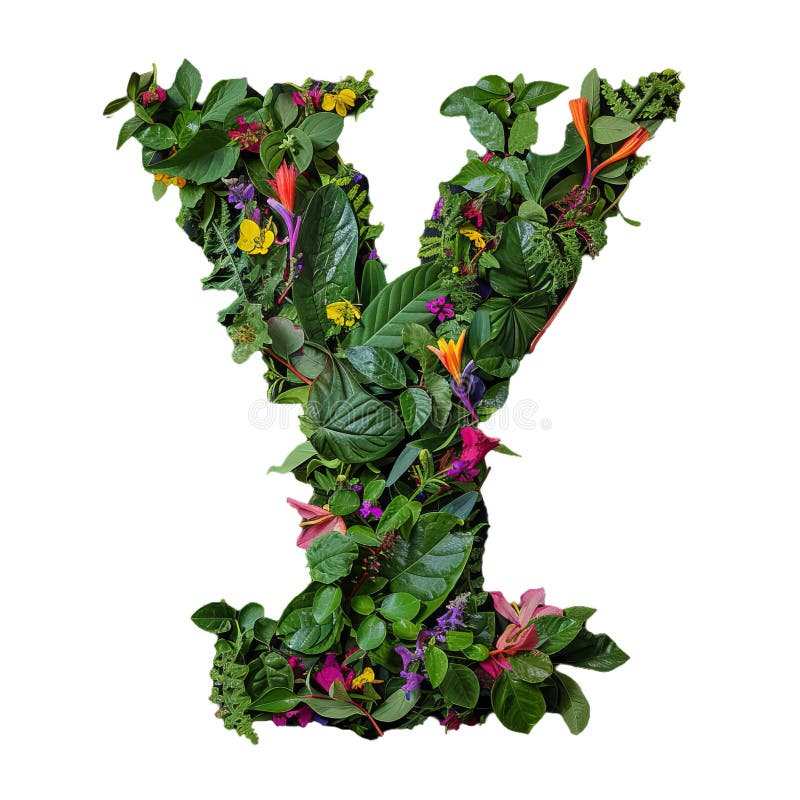 Leaf Font Y Isolated on a White Background with Various Leaves and ...