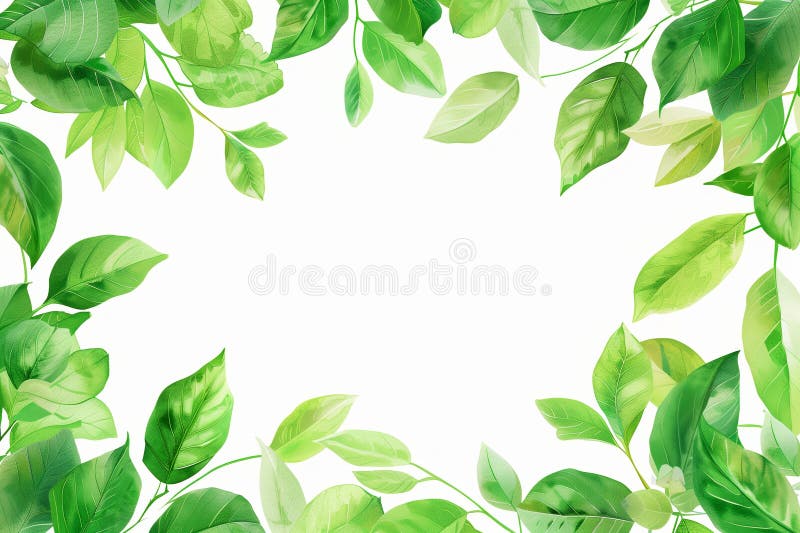 Leaf Frame Border with Green Leaves on White Background. Stock ...