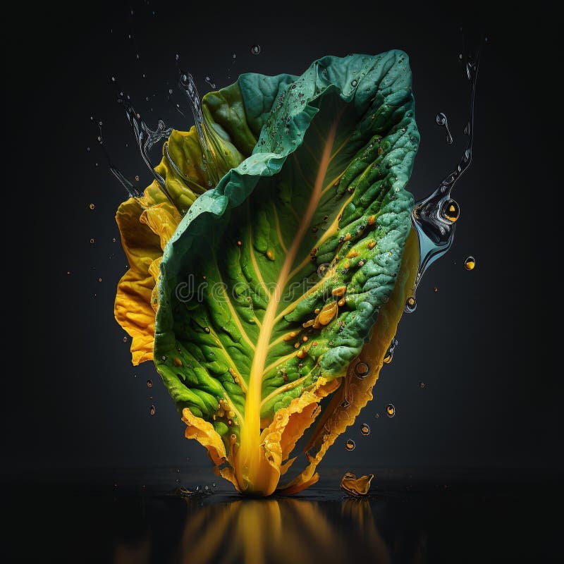 A Leaf of Fresh Lettuce, Dripping with a Drop of Oozing Mustard ...