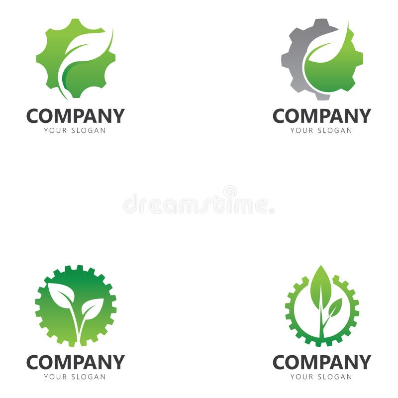 Leaf and Gear Logo Design Inspiration. Stock Vector - Illustration of ...