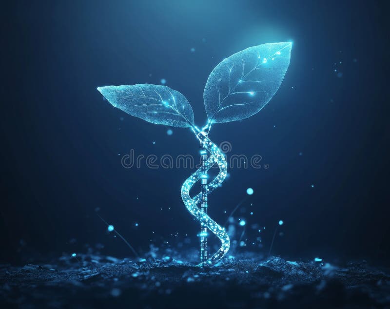 The Leaf of a Green Plant is Growing from the Helix of a Blue DNA ...