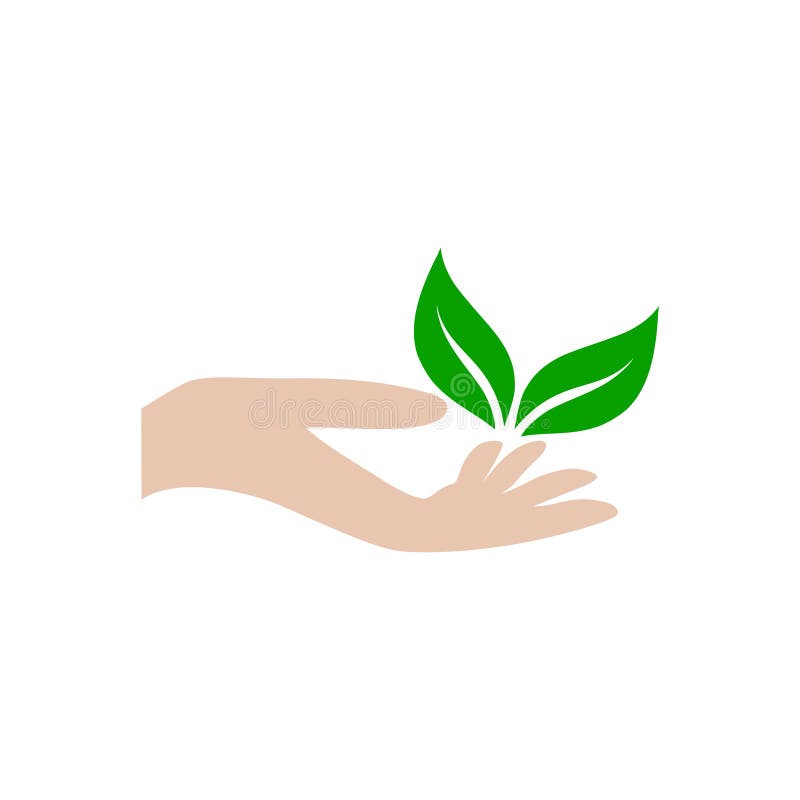 Leaf in Hand Icon, Leaf on the Hand, Color Icon with Long Shadow Stock ...