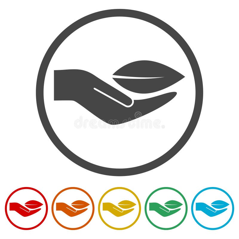 Leaf in hand icons set stock vector. Illustration of cultivate - 140460612