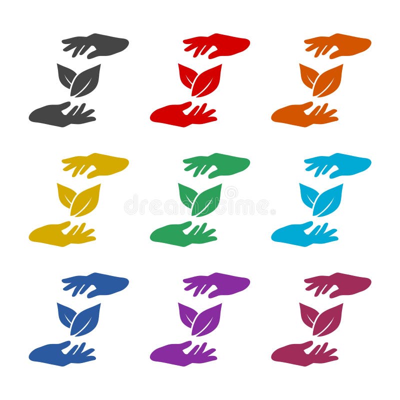 Leaf between Hands Icon or Logo, Color Set Stock Illustration ...