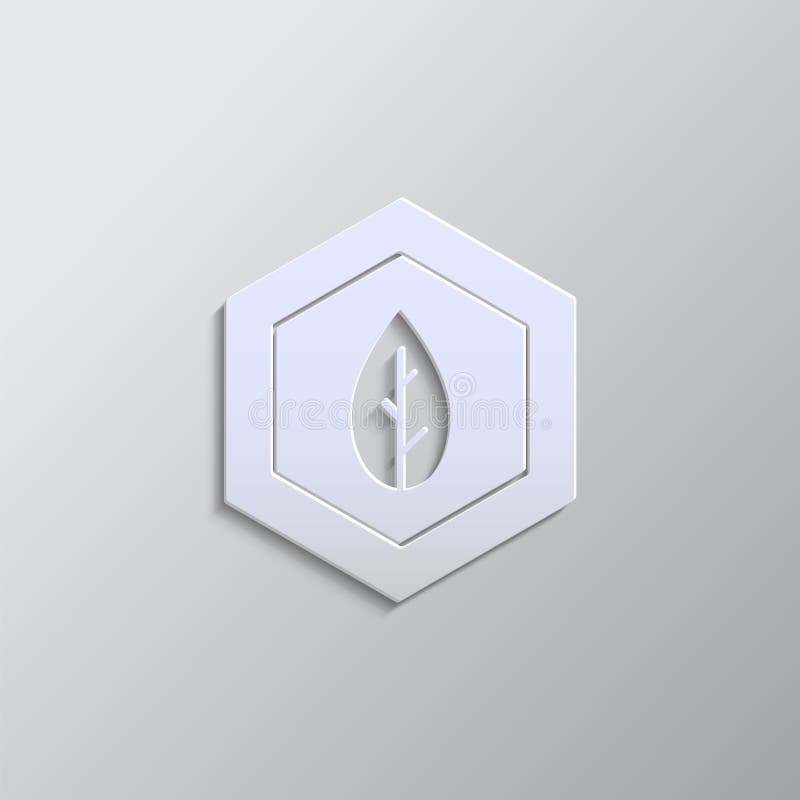 Leaf, Icon, Biology, Science Paper Style. Grey Color Vector Background ...