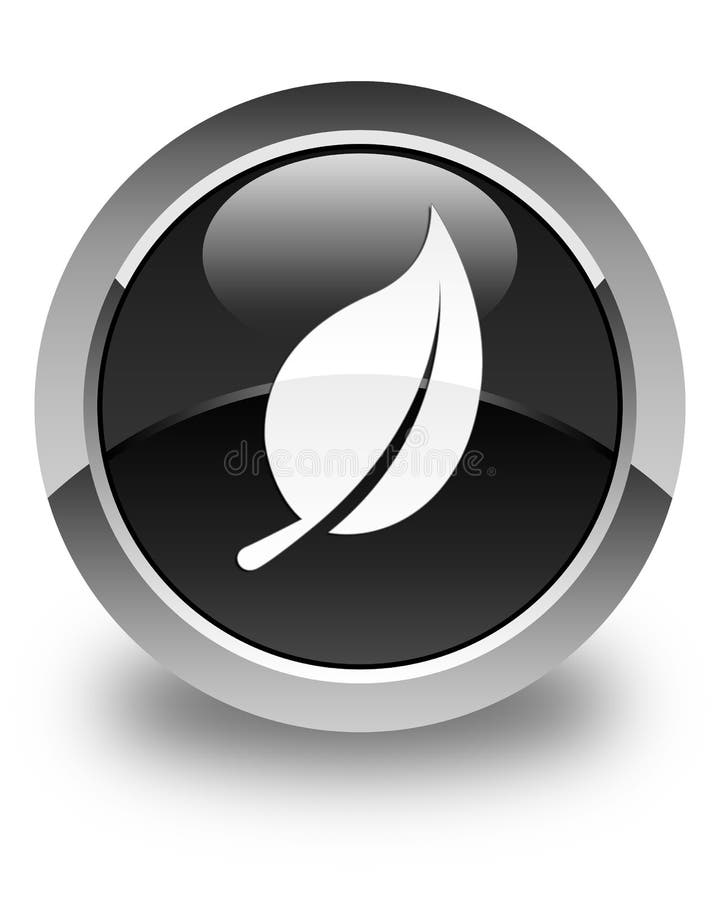 Leaf Icon Glossy Black Round Button Stock Illustration - Illustration ...