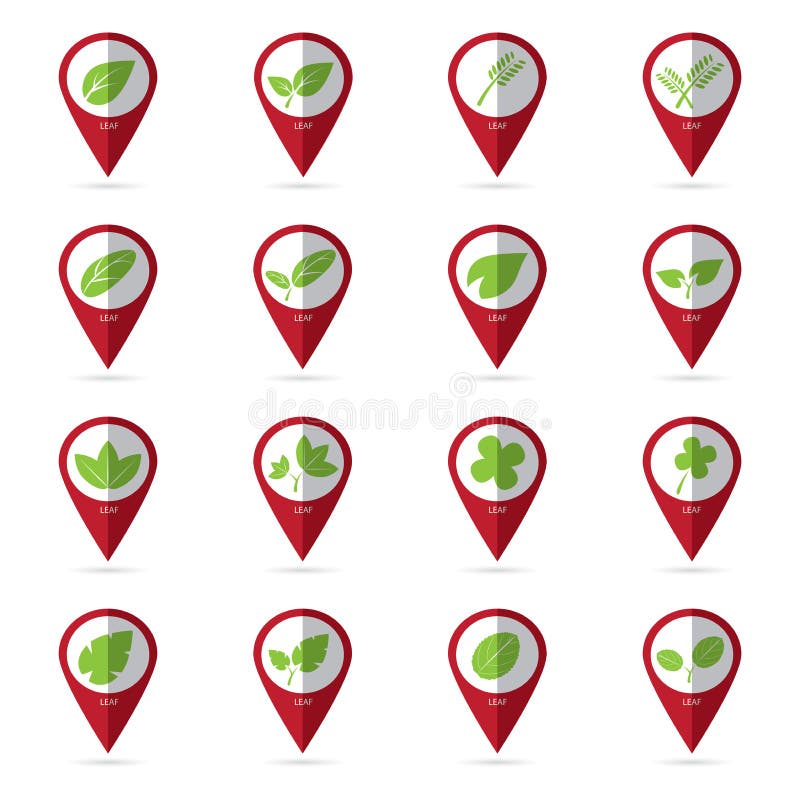 Leaf Icons with Location Icon Stock Vector - Illustration of mint ...
