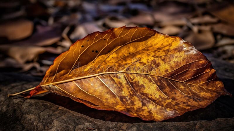 A Leaf that is Laying on the Ground in the Leaves Stock Illustration ...