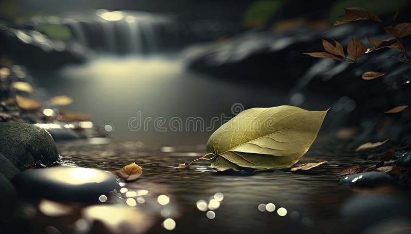 A Leaf is Laying on the Ground Next To a Stream. Stock Illustration ...