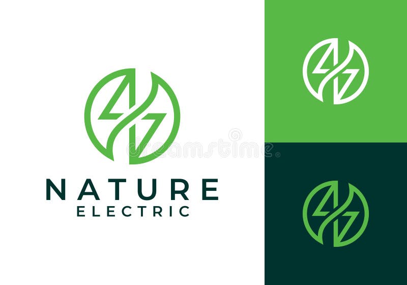 Leaf Lightning Green Circle Logo. Abstract Nature Electric Line Art ...