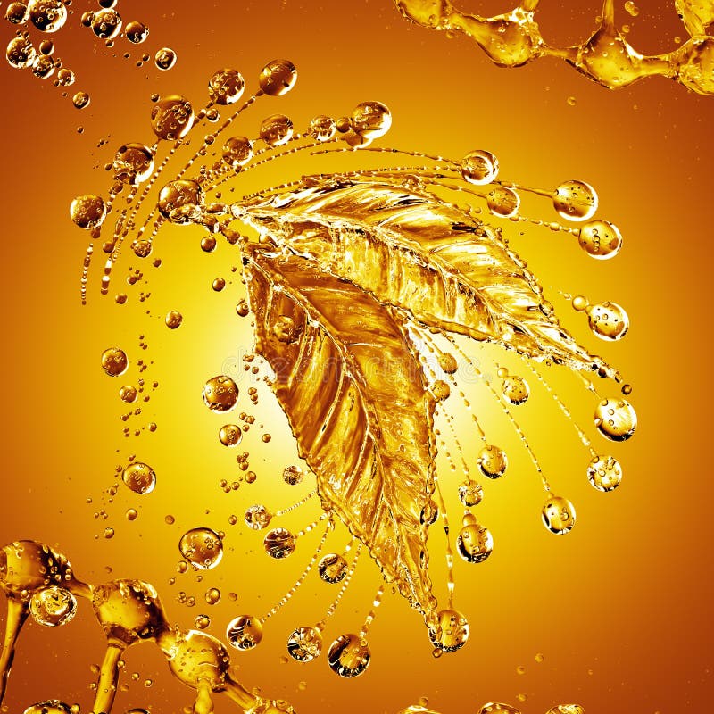 Leaf Made of Oil Splash on Gold Background Stock Illustration ...
