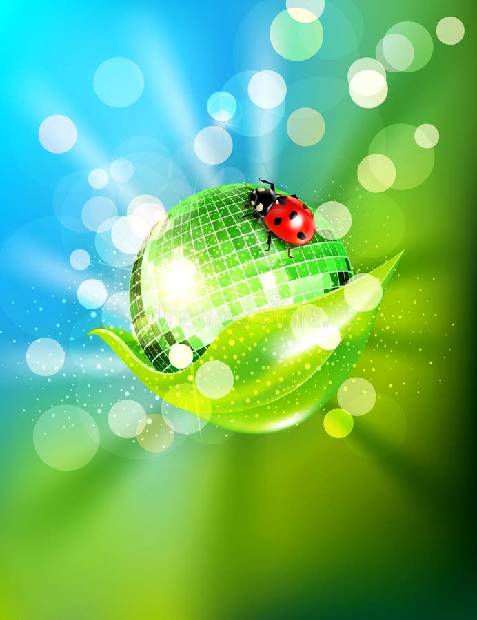 Leaf, Mirrored Disco Ball and a Ladybug Stock Vector - Illustration of ...