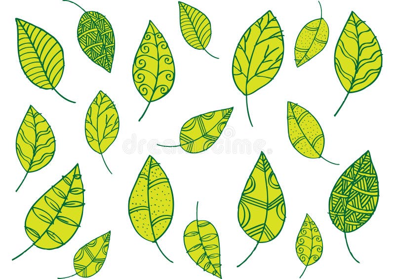 Leaf Pattern in Doodle Style Stock Illustration - Illustration of ...